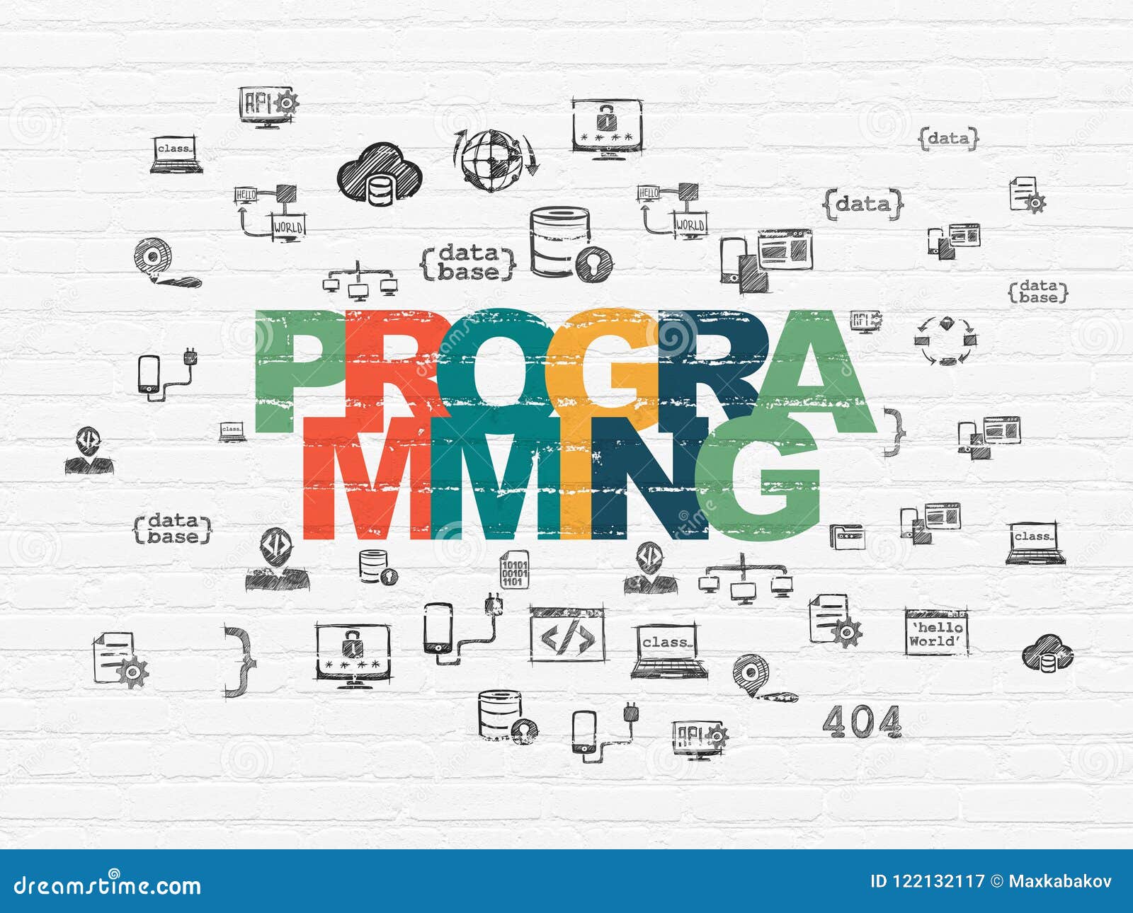 Database Concept: Programming on Wall Background Stock Illustration ...