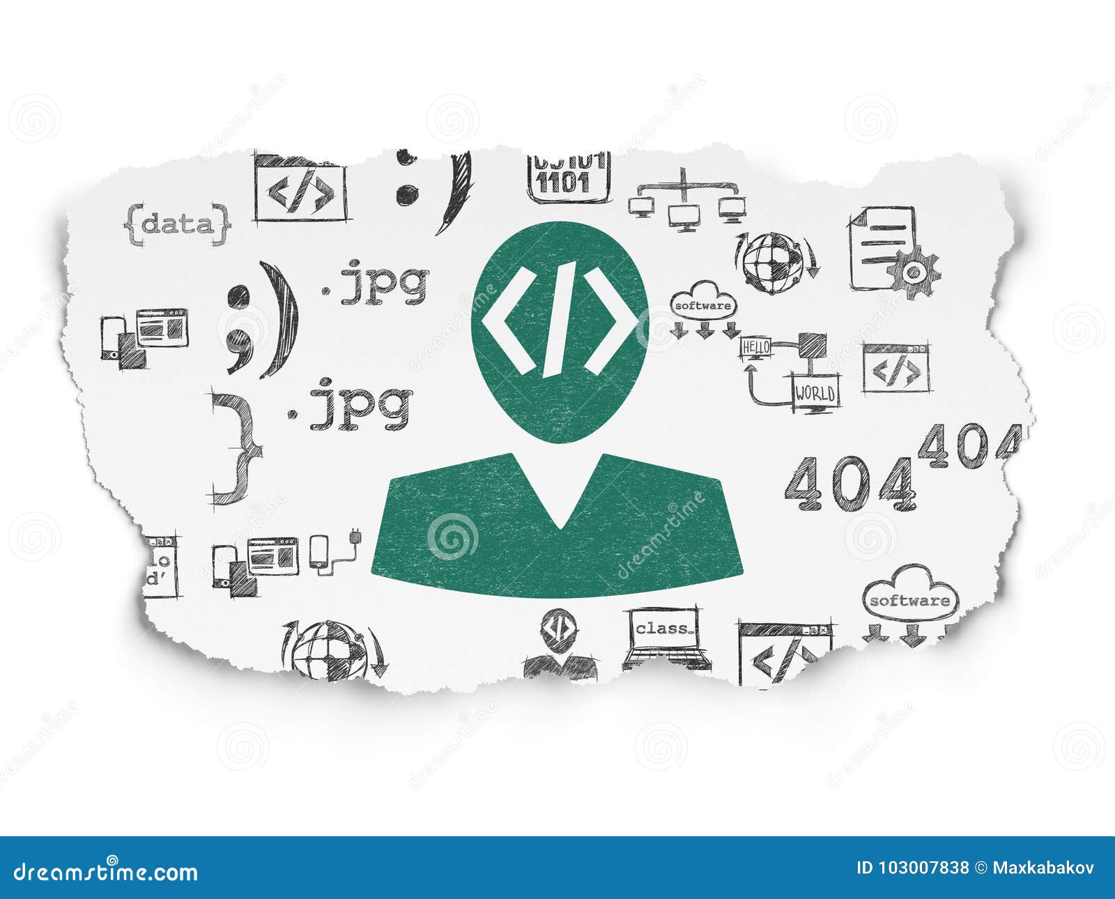 Database Concept: Programmer on Torn Paper Background Stock ...
