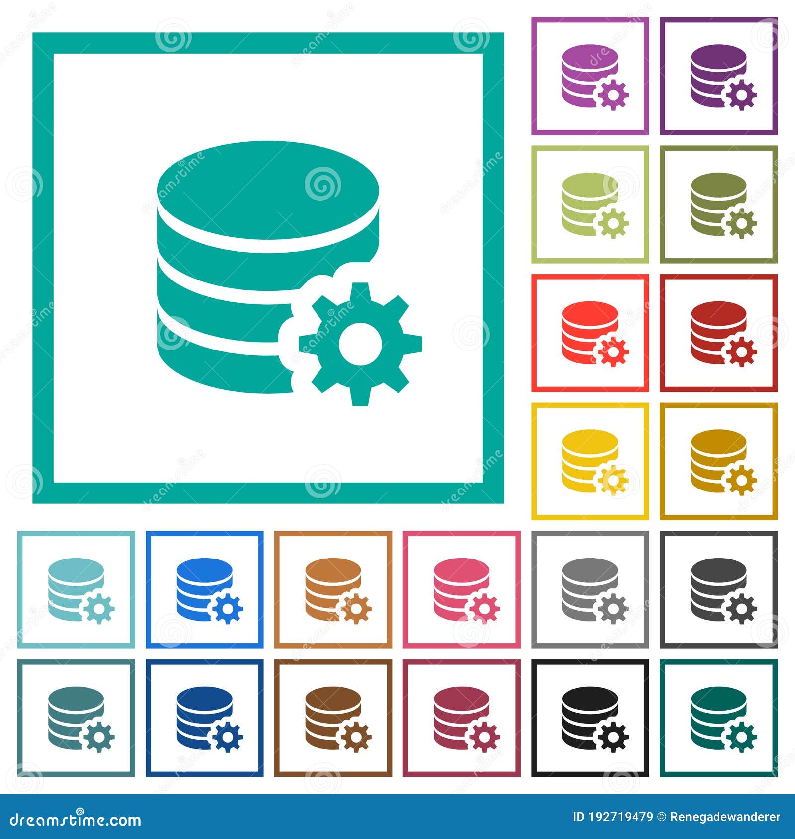 Database Configuration Flat Color Icons with Quadrant Frames Stock ...