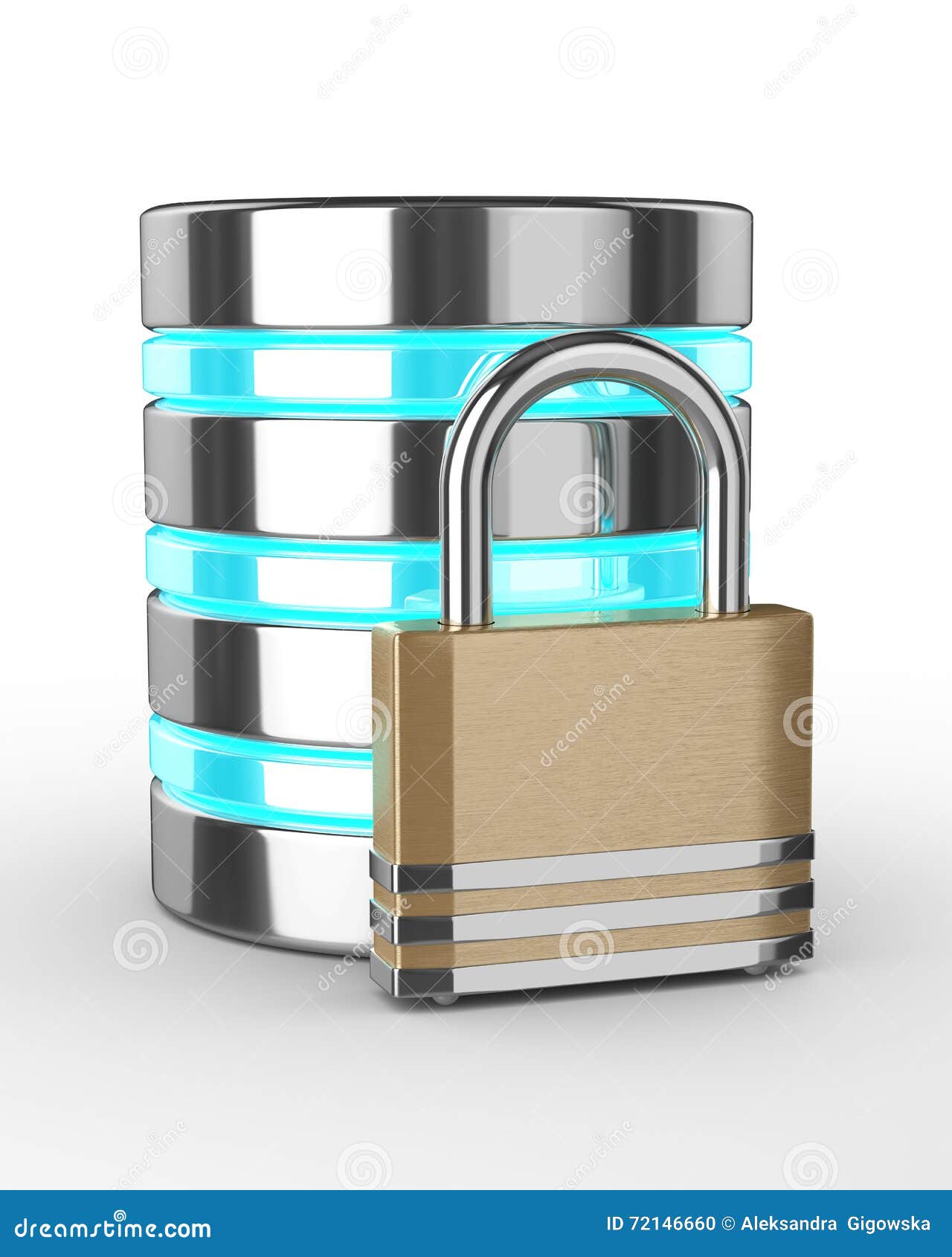Database 3d with Closed Padlock Isolated on White Background Stock ...