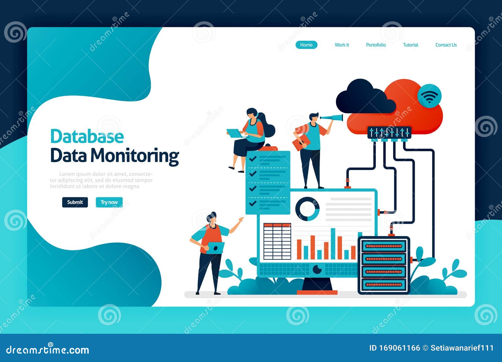 Database Data Monitoring Landing Page Design Maintain User Data Security And Protection Stock