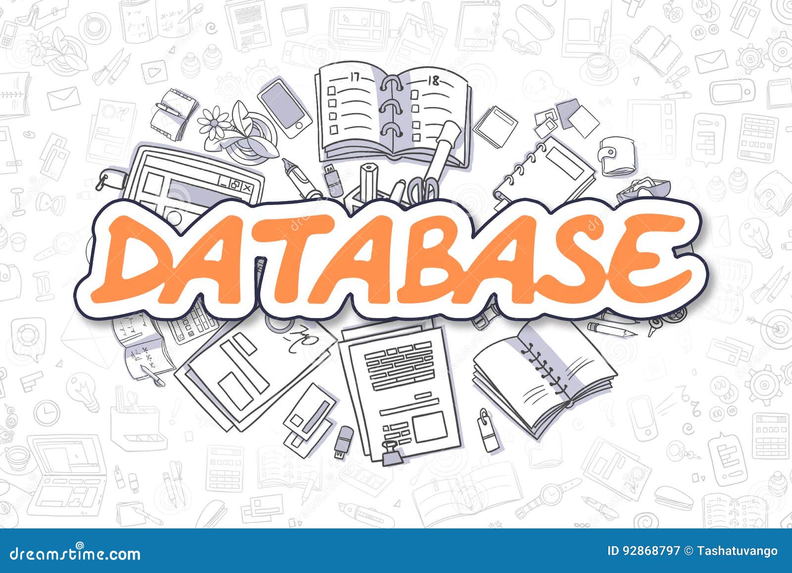 Database - Doodle Orange Word. Business Concept. Stock Illustration ...