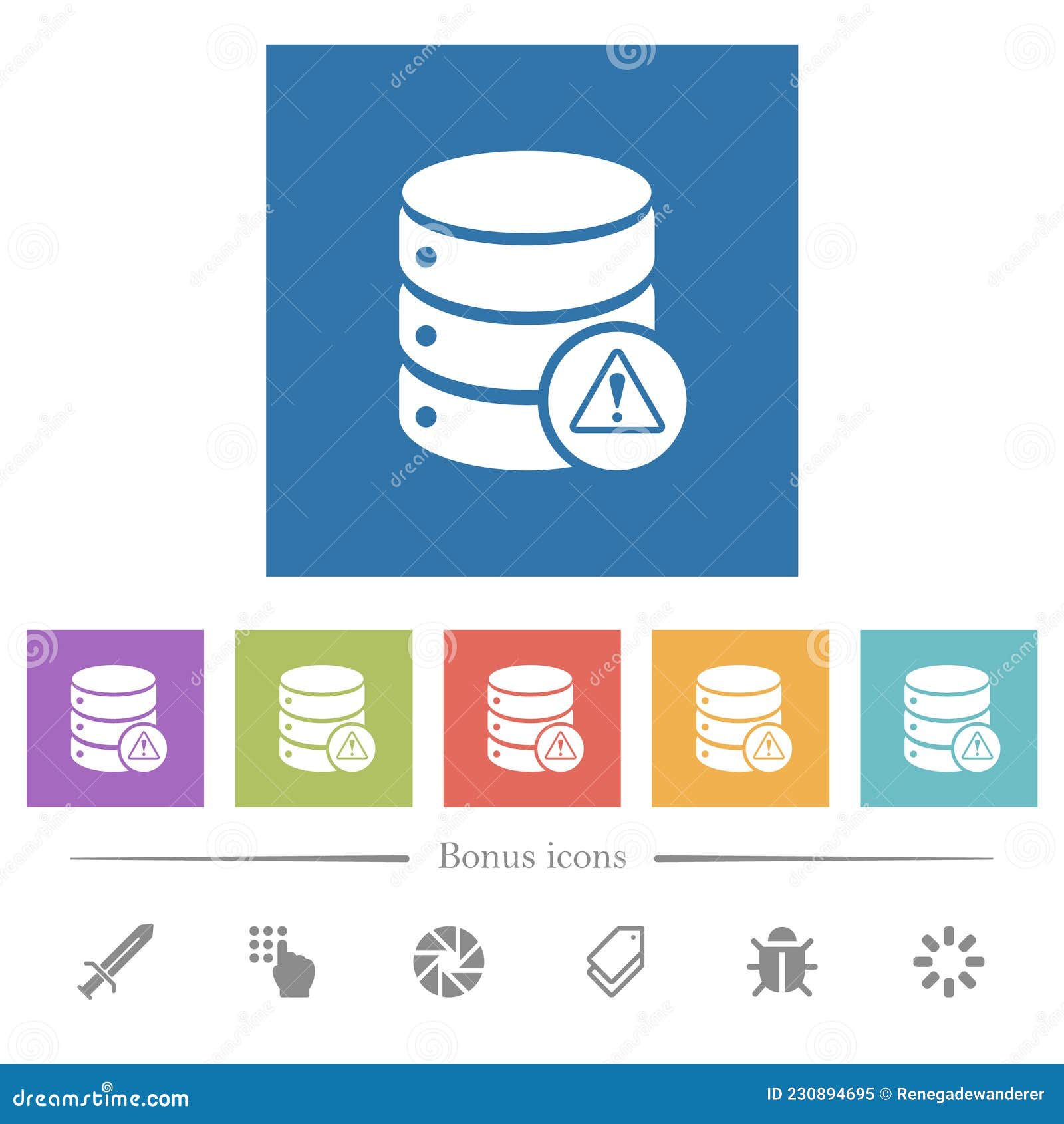 Database Error Flat White Icons in Square Backgrounds Stock Vector ...