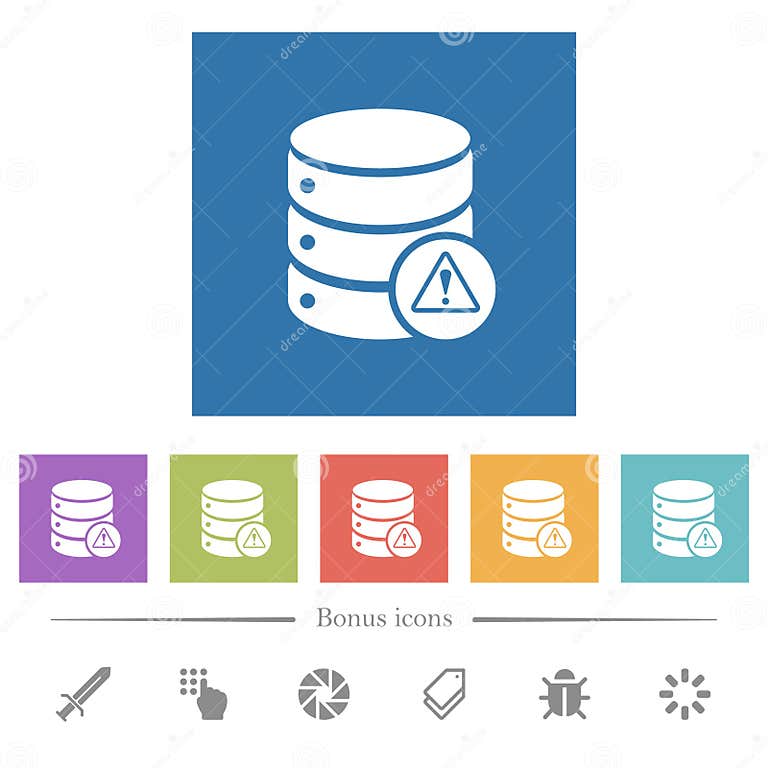 Database Error Flat White Icons in Square Backgrounds Stock Vector ...