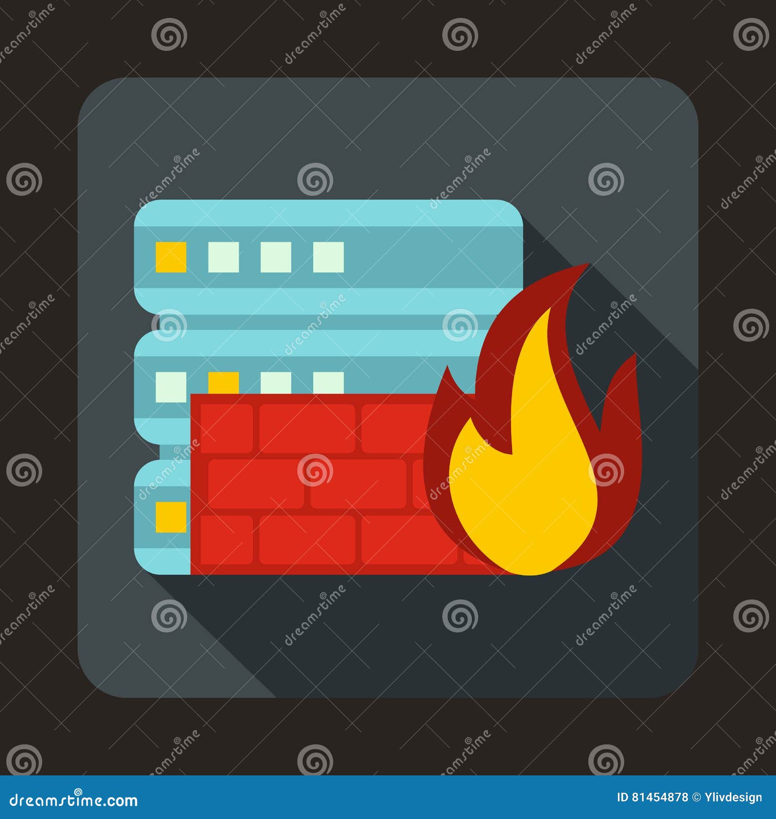 Database and Firewall Icon, Flat Style Stock Vector - Illustration of ...