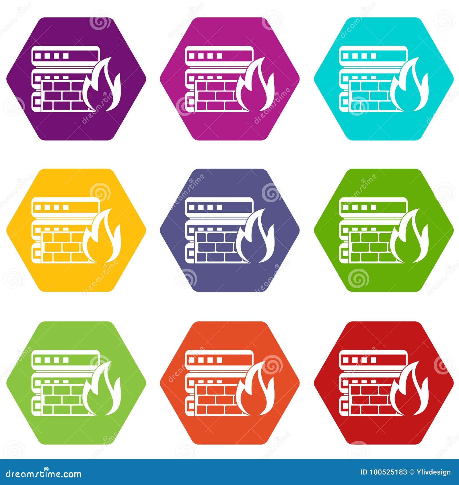 Database and Firewall Icon Set Color Hexahedron Stock Vector ...