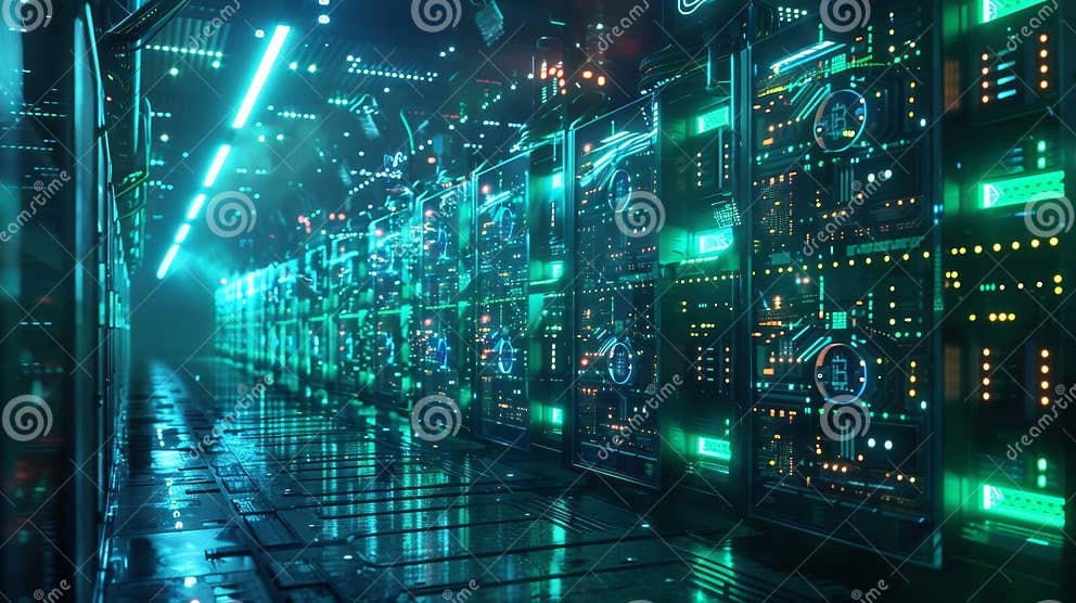 Database Futuristic Server. Mining Crypto Currency Farm Technology ...