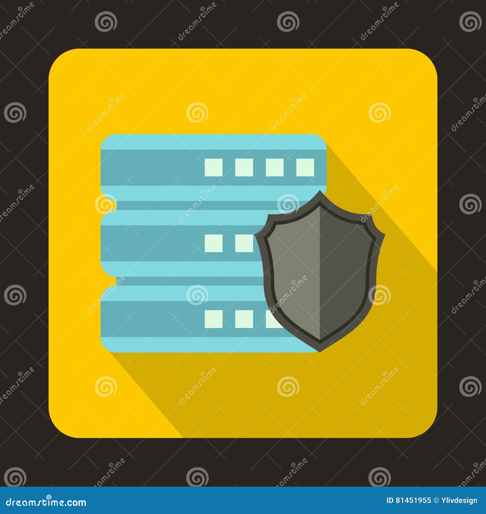 Database with Gray Shield Icon, Flat Style Stock Vector - Illustration ...