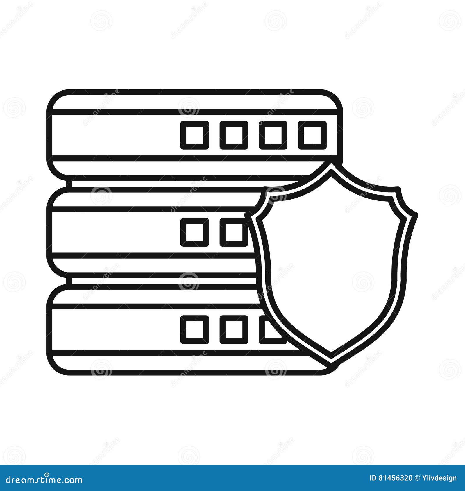 Database with Gray Shield Icon, Outline Style Stock Vector ...