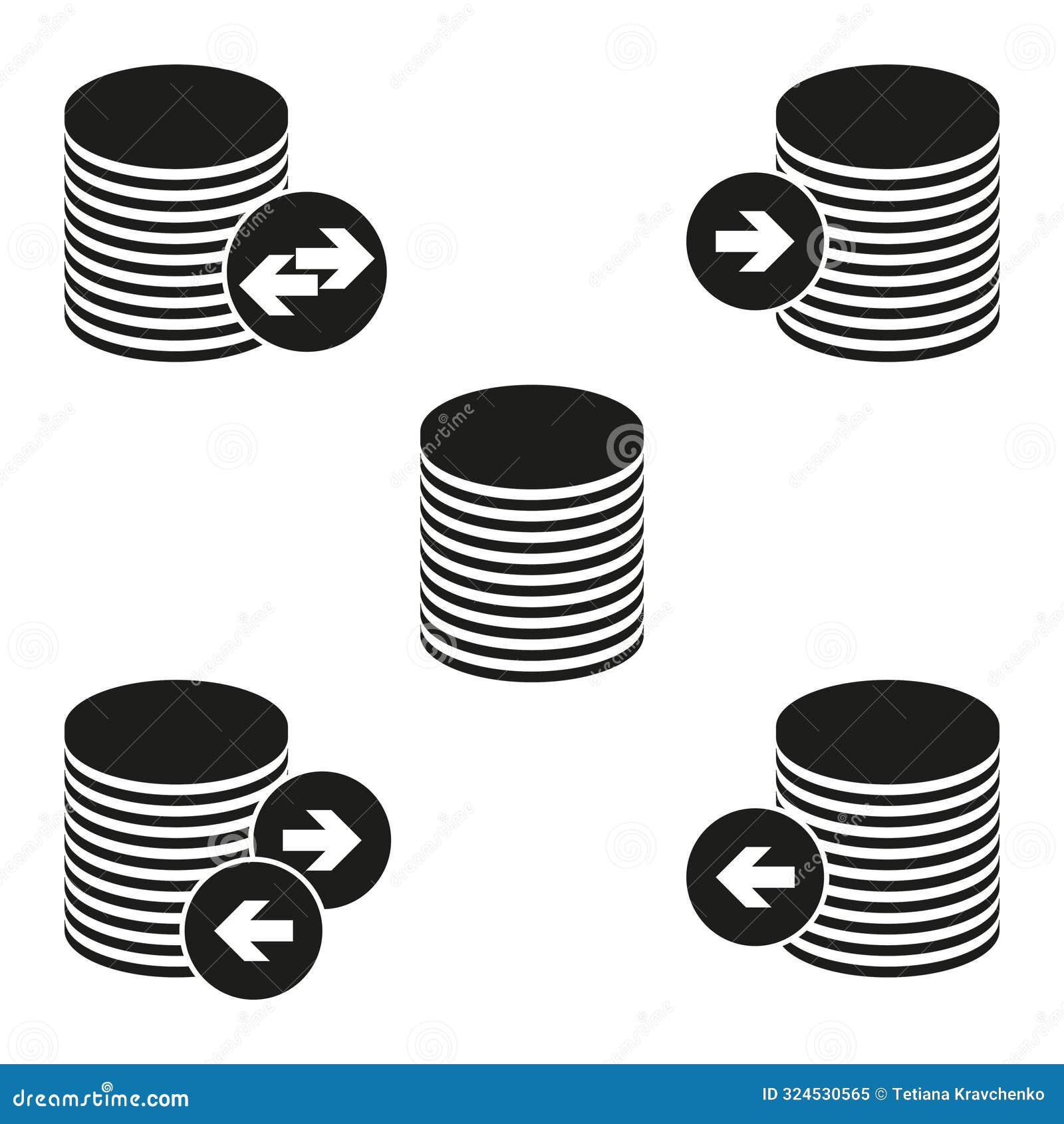 Database Icons Set. Data Transfer Symbols. Black and White Design ...
