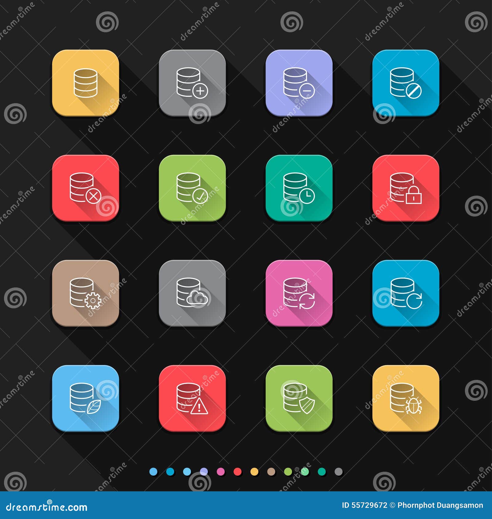 Database Icons Set Flat Style Icons Set - Vector Illustration for Web ...