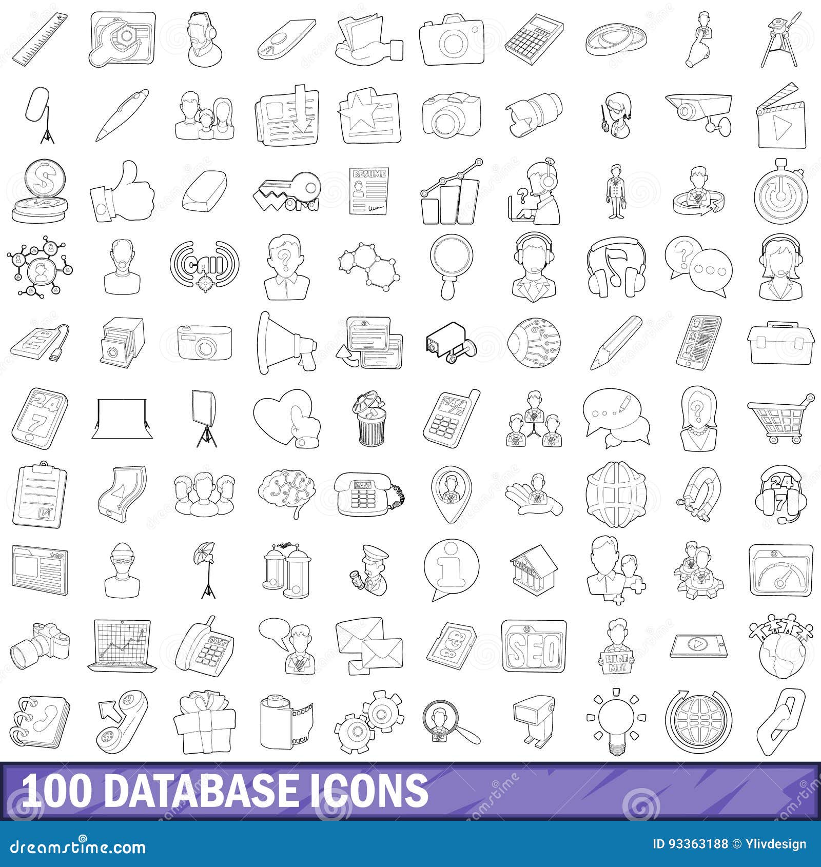 100 Database Icons Set, Outline Style Stock Vector - Illustration of ...
