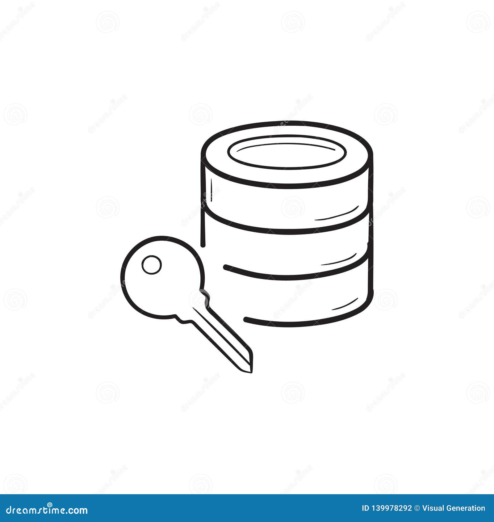 Database with Key Hand Drawn Outline Doodle Icon. Stock Vector ...