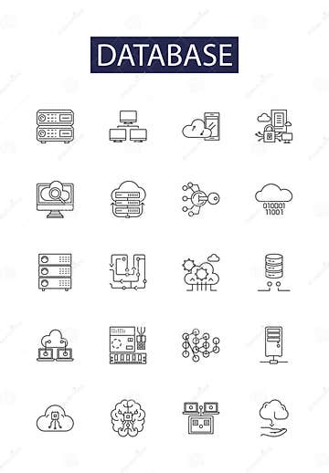 Database Line Vector Icons and Signs. DB, Storage, Files, Tables, Access, SQL, Query, Records ...