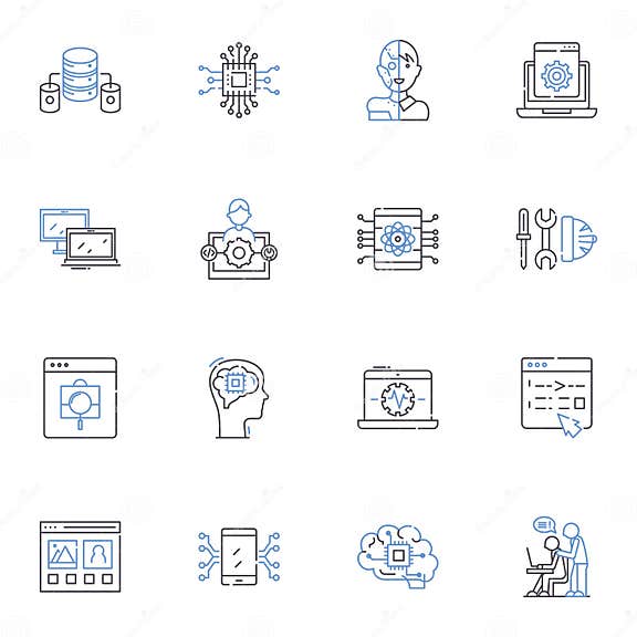 Database Management Line Icons Collection. SQL, Schema, Query, Indexing ...