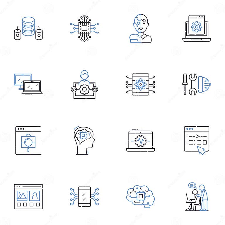 Database Management Line Icons Collection. SQL, Schema, Query, Indexing, Backup, Recovery ...