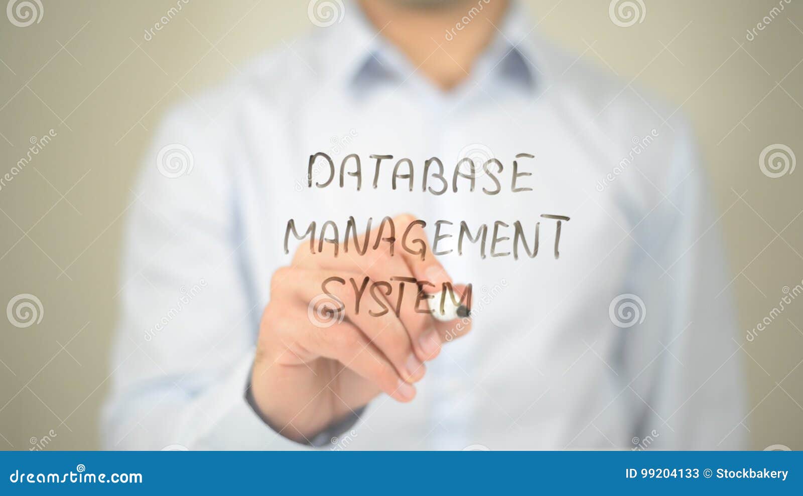 Database Management System, Man Writing on Transparent Screen Stock ...