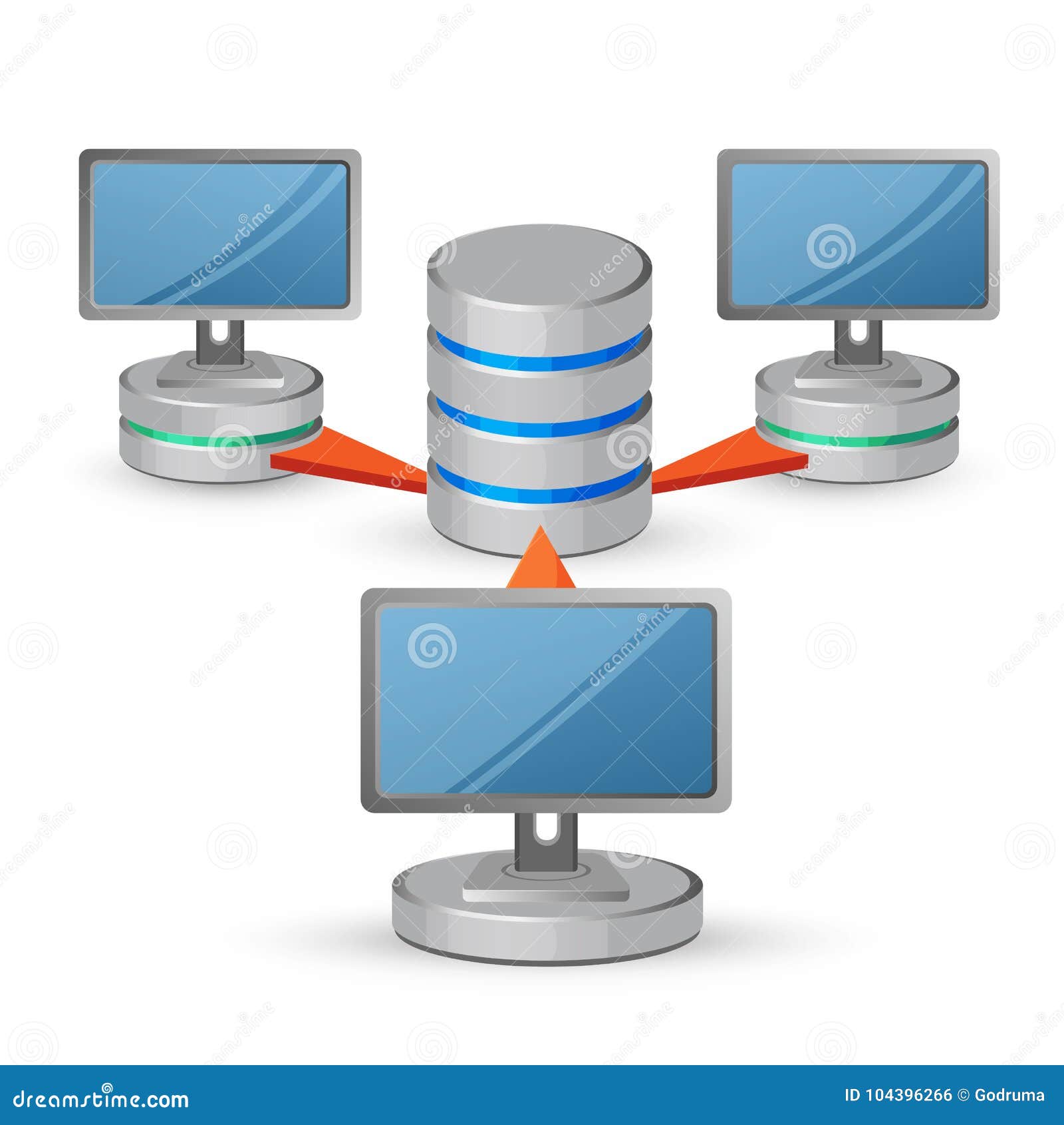 Database Organized Collection Of Data From Computers To Storage System Stock Vector