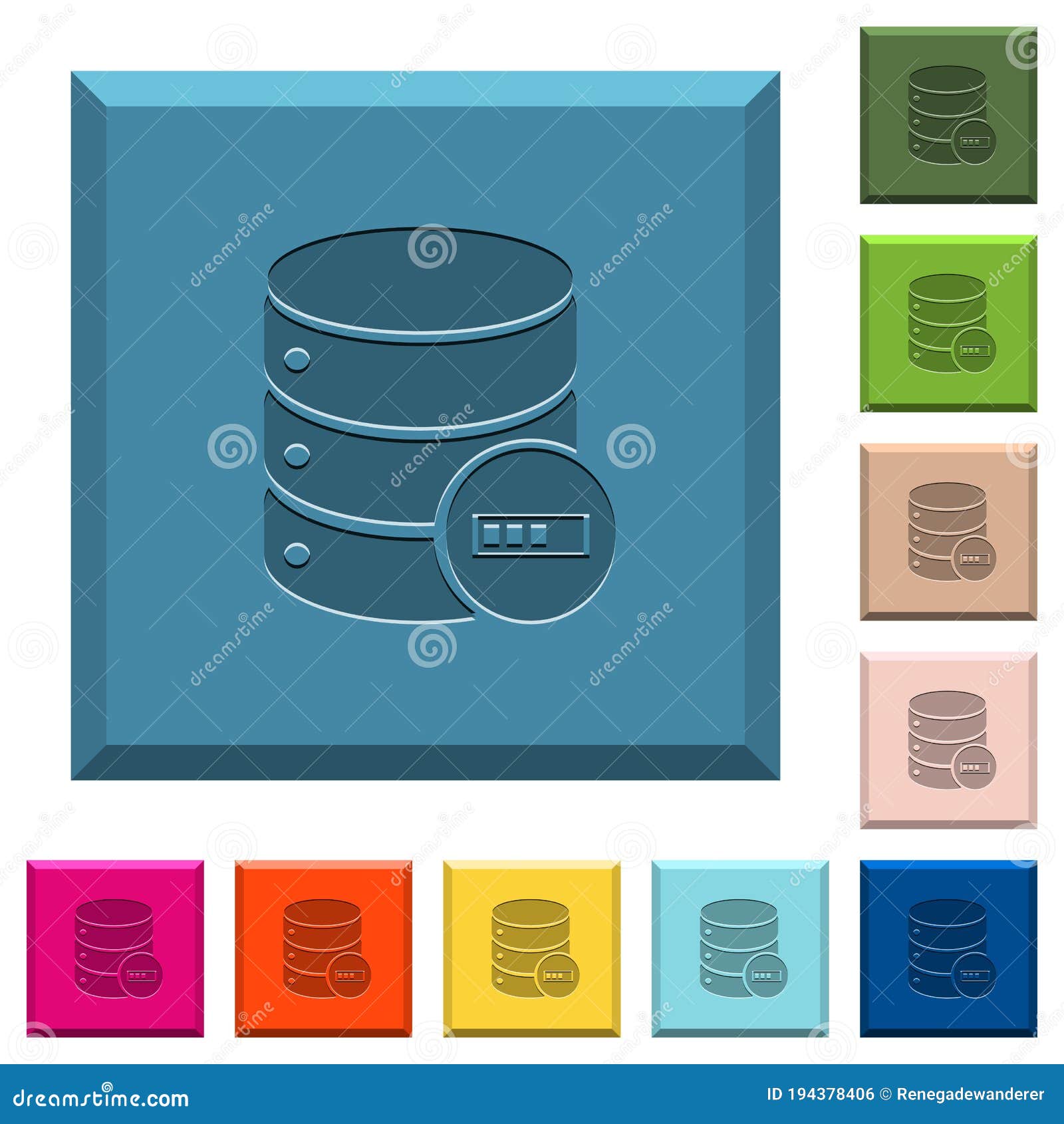 Database Processing Engraved Icons on Edged Square Buttons Stock Vector ...