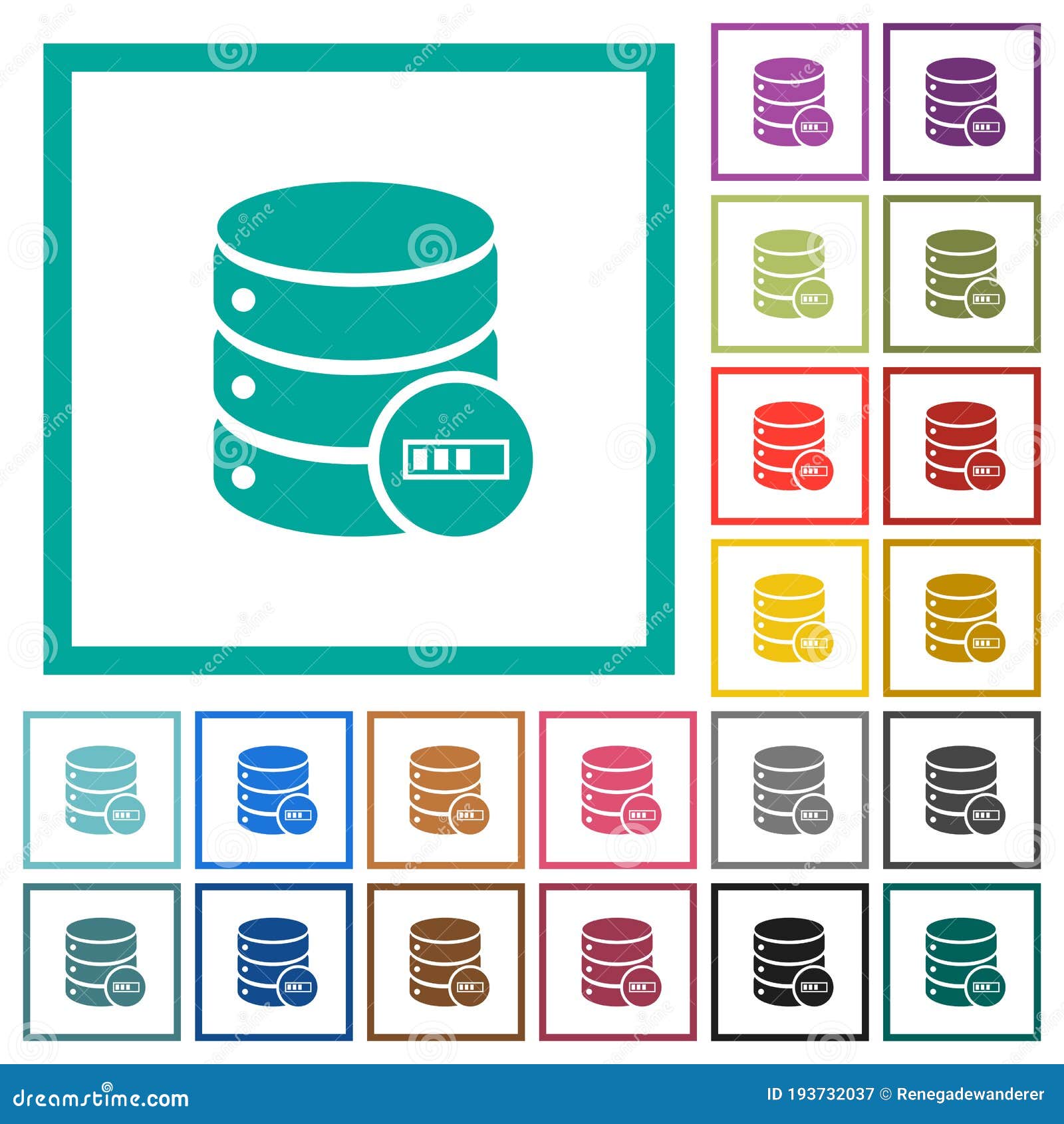 Database Processing Flat Color Icons with Quadrant Frames Stock ...