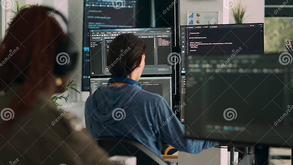 Database Programer Writing Code On Terminal Window Stock Image Image