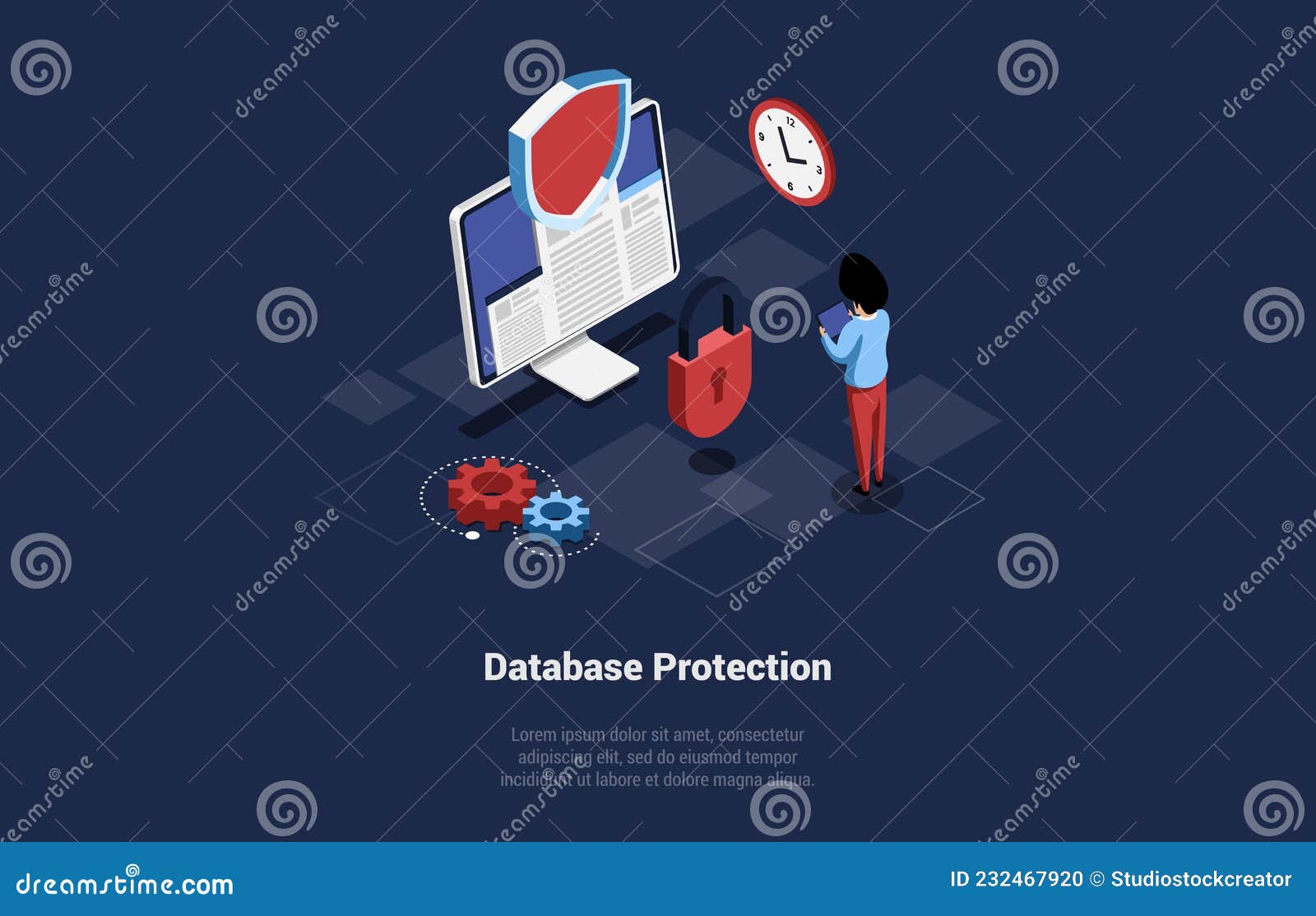Database Protection Concept Illustration in Cartoon 3D Style. Isometric ...