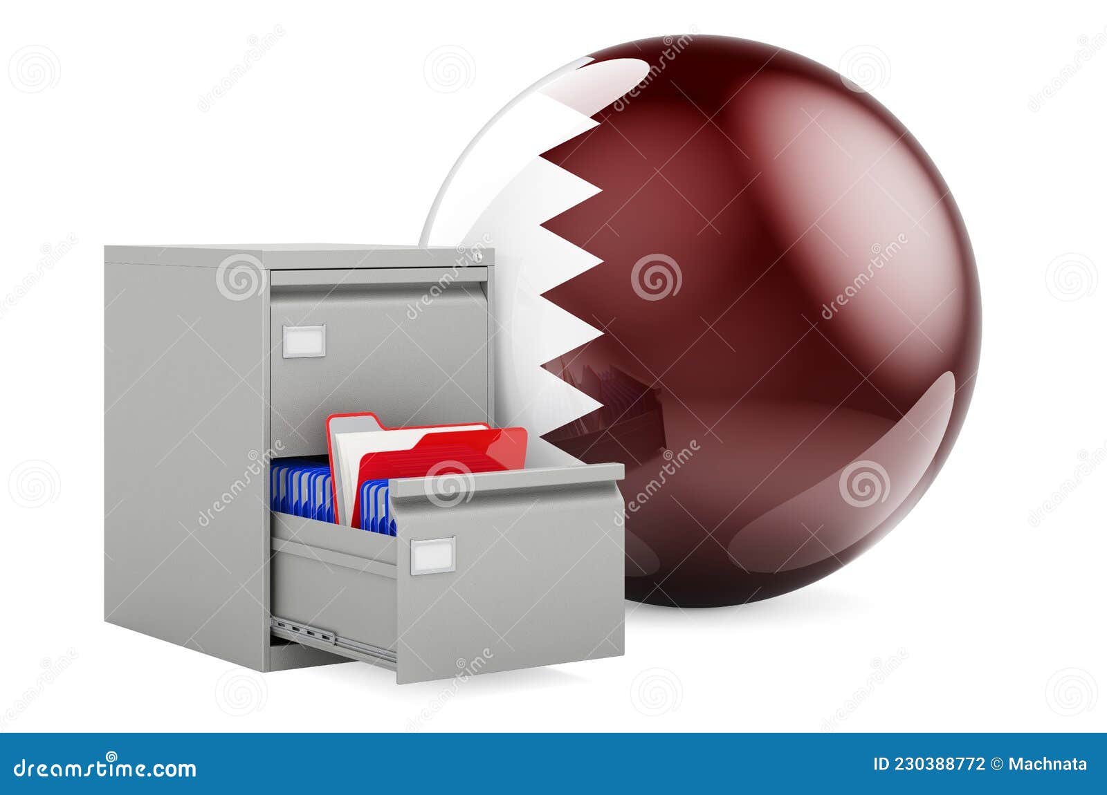Database in Qatar, Concept. Folders in Filing Cabinet with Qatari Flag ...