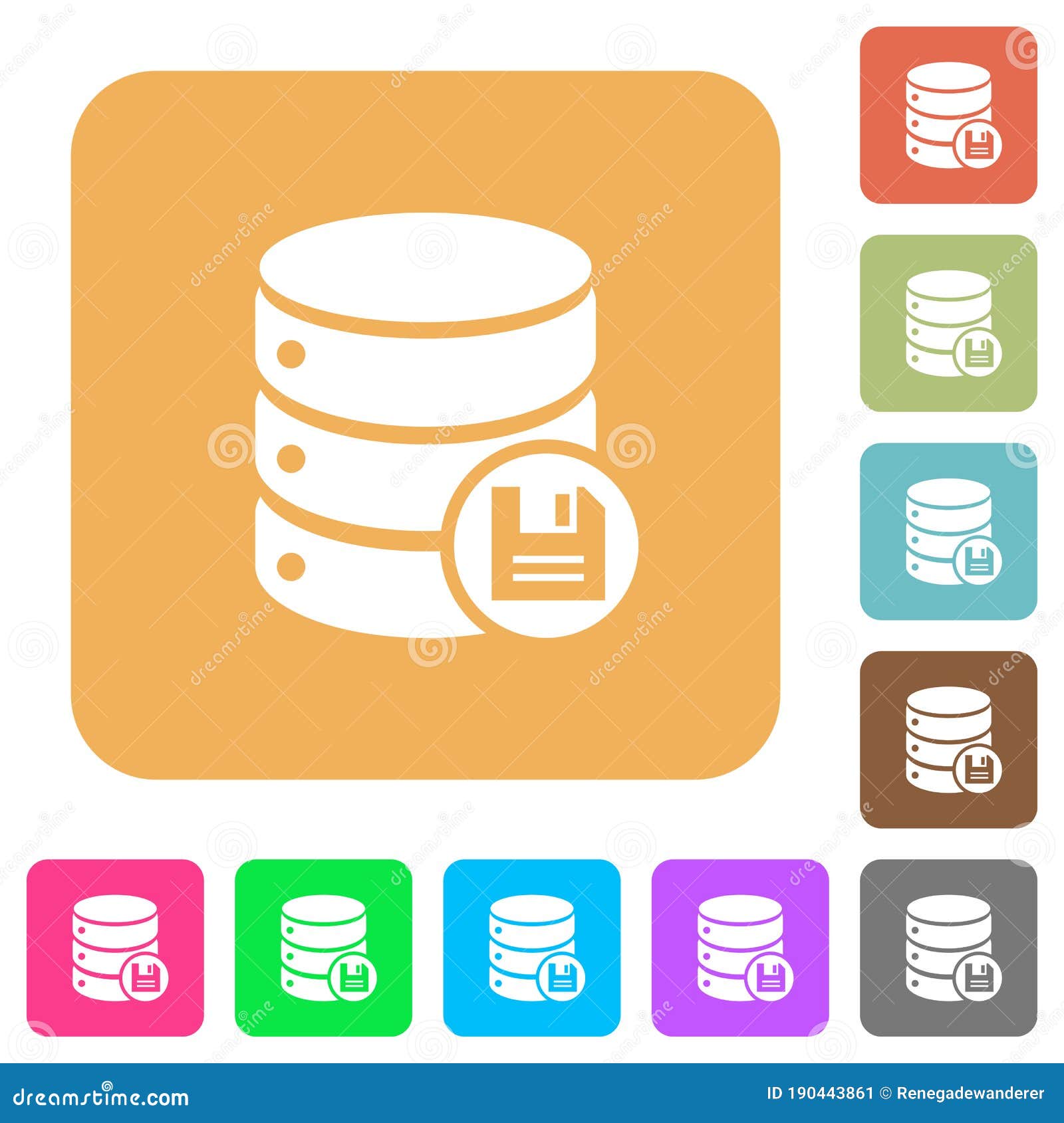 Database Save Rounded Square Flat Icons Stock Vector - Illustration of ...