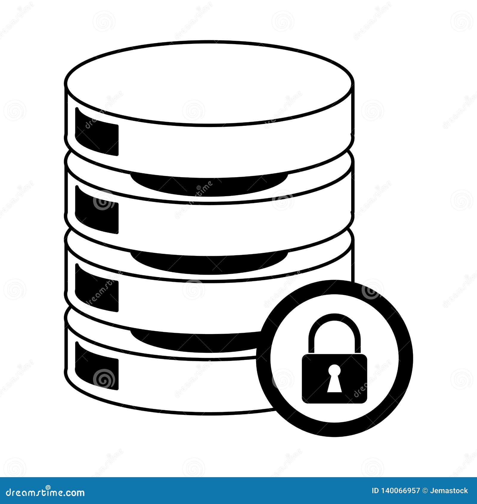 Database with Security Locked Black and White Stock Vector ...