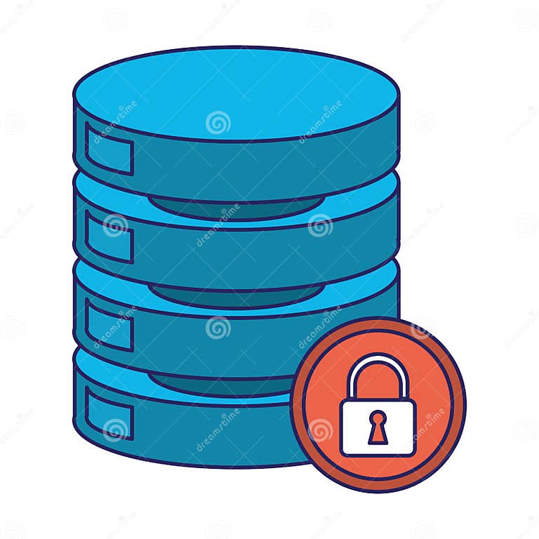 Database with Security Locked Blue Lines Stock Vector - Illustration of ...