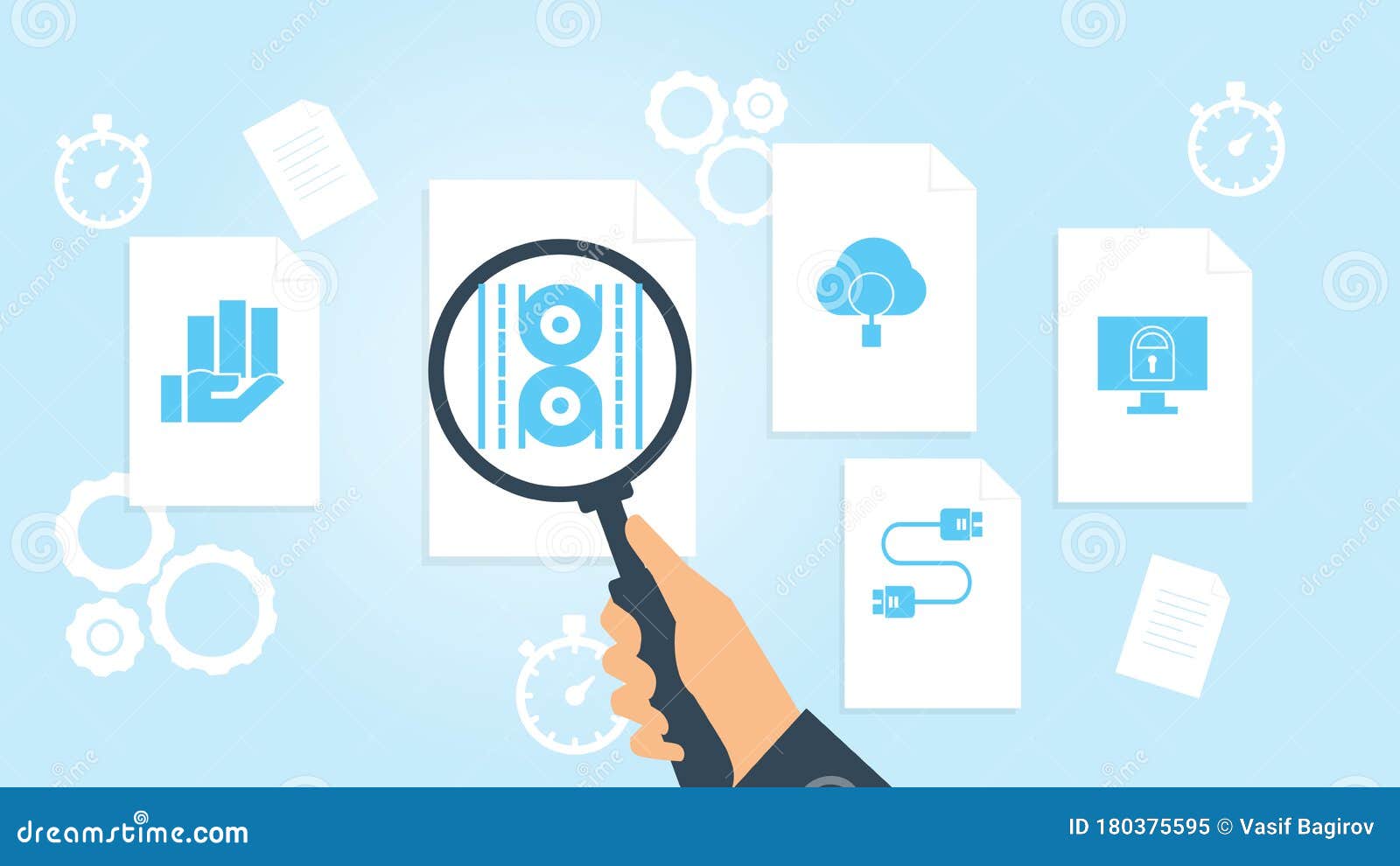 Database, Server, Clock, Monitor File, Document Research Vector ...