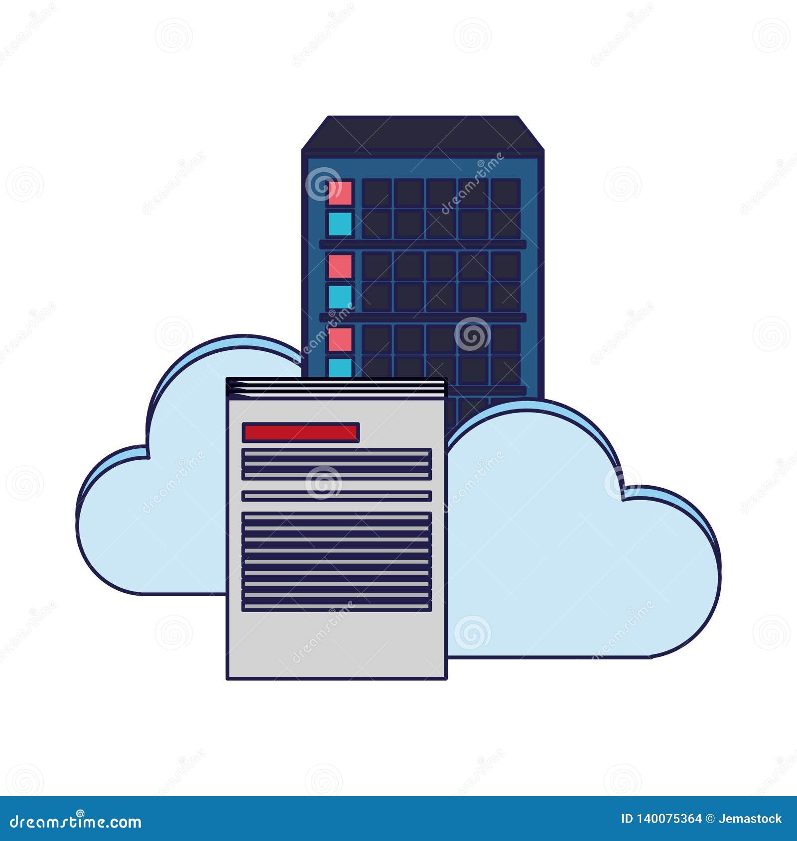 Database Server And Cloud Computing Symbol Blue Lines Stock Vector
