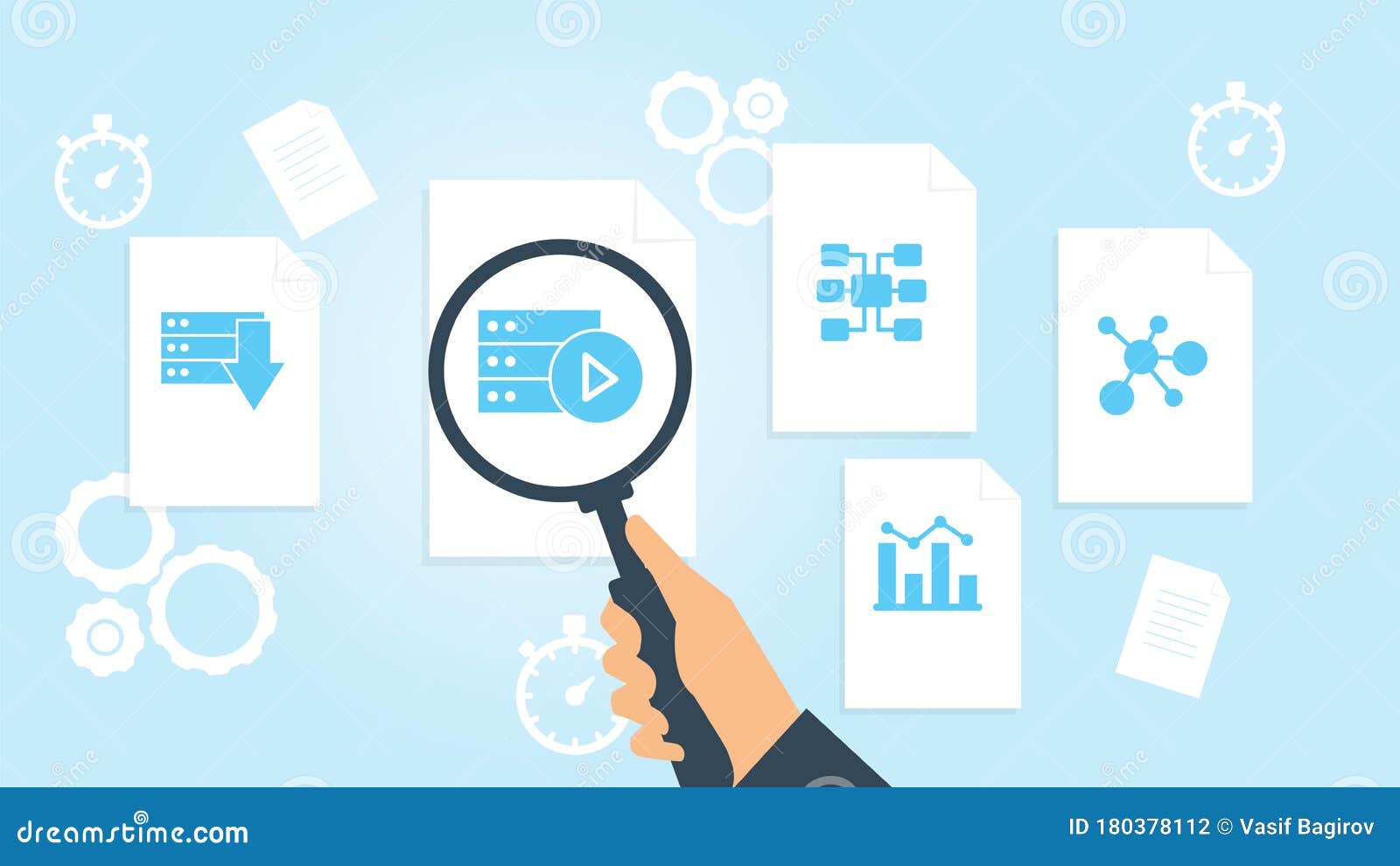 Database, Server, Link File, Document Research Vector Illustration ...