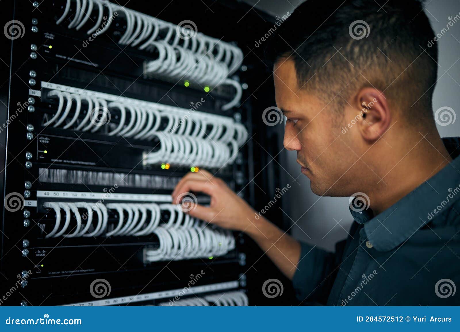 Database Server Room And Engineer With Man For Maintenance Programmer