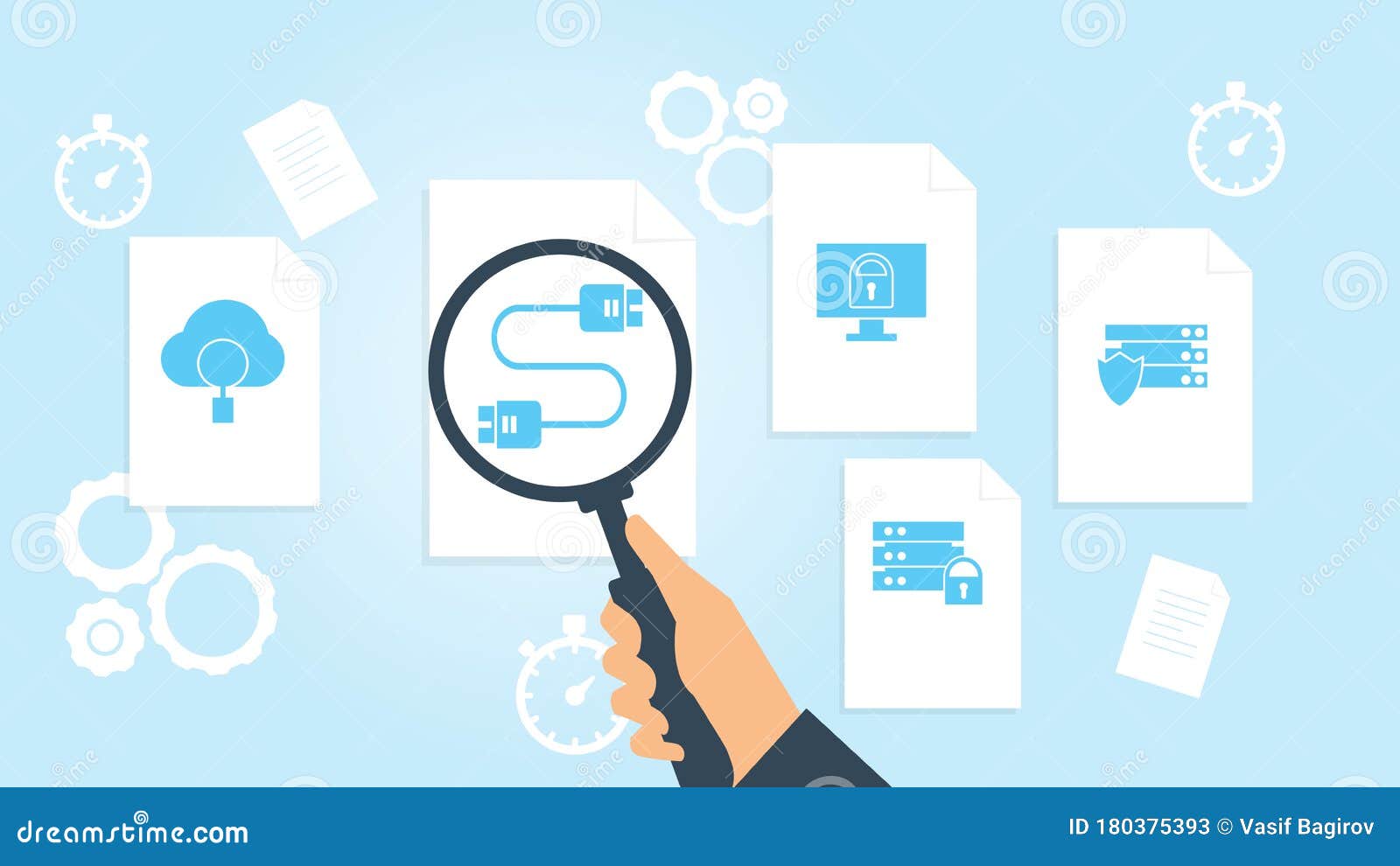 Database, Server, Shield File, Document Research Vector Illustration ...