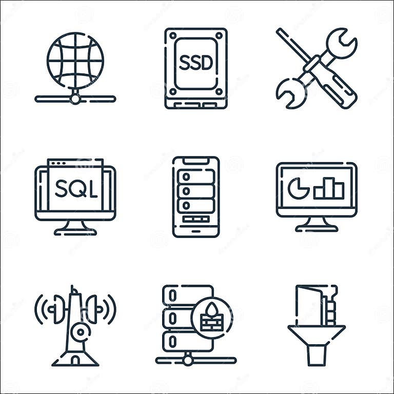 Database and Servers Line Icons. Linear Set Stock Vector - Illustration ...