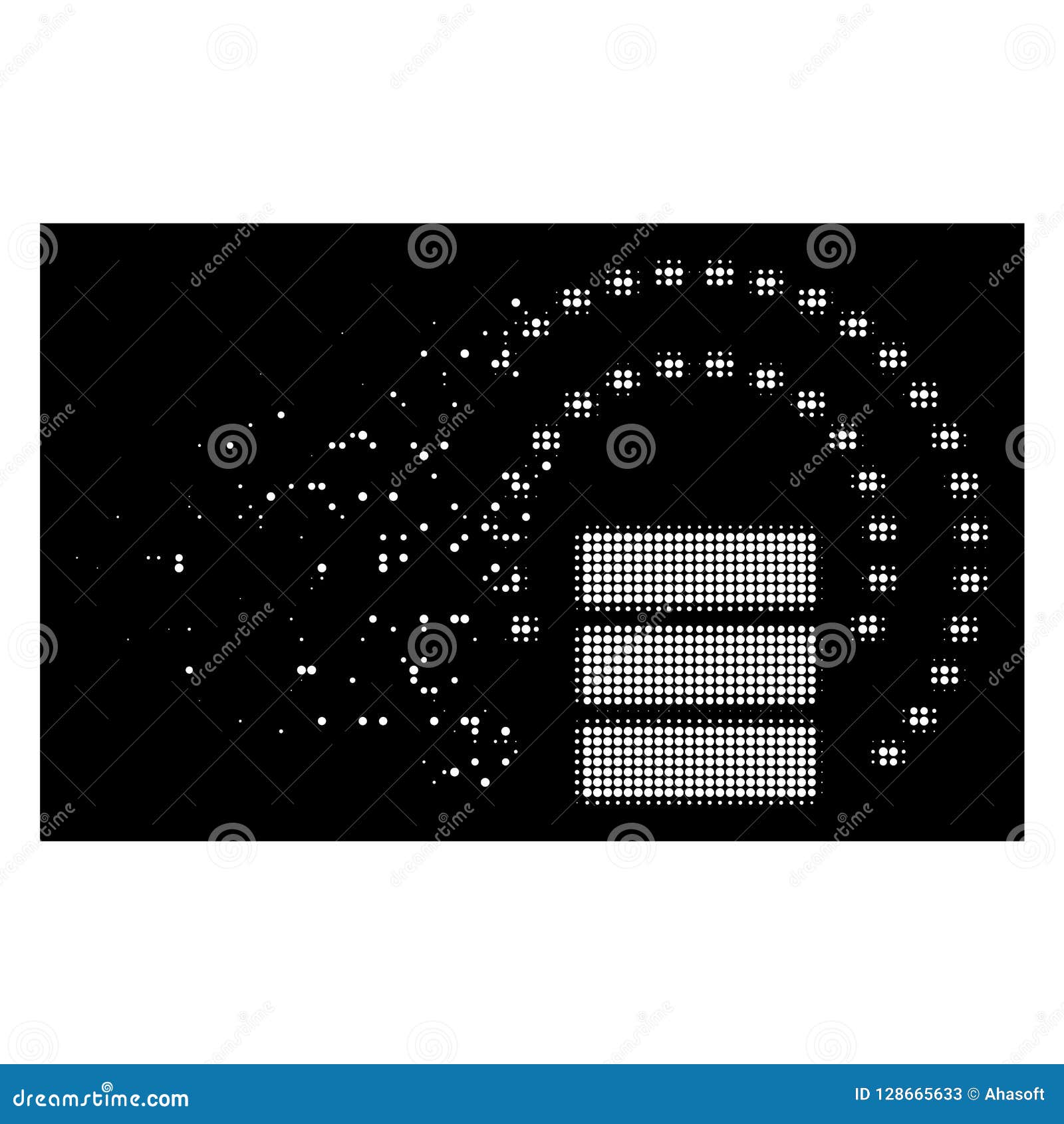 Bright Moving Pixelated Halftone Database Sphere Shield Icon Stock ...