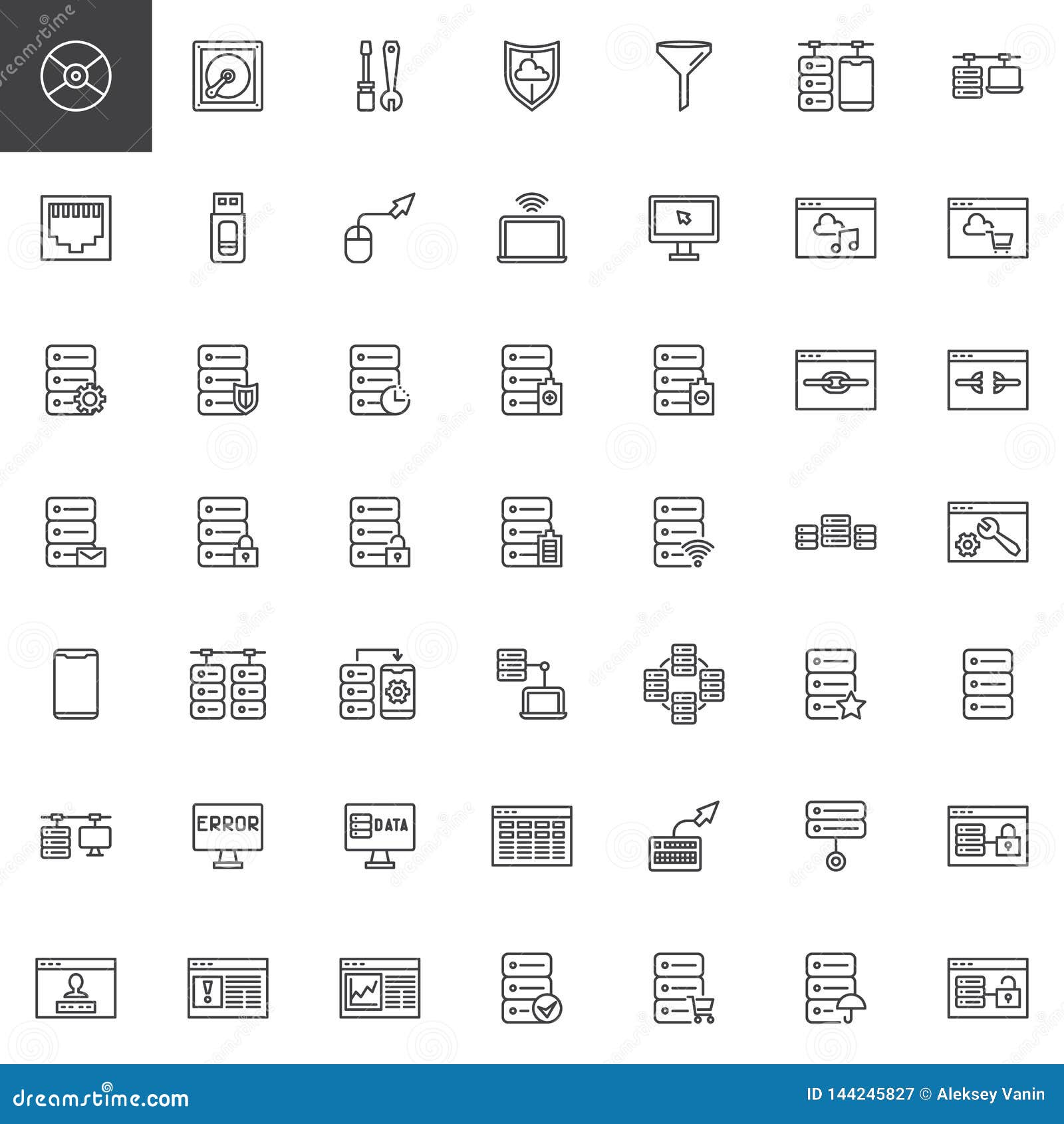 Database System Line Icons Set Stock Vector Illustration Of Logo