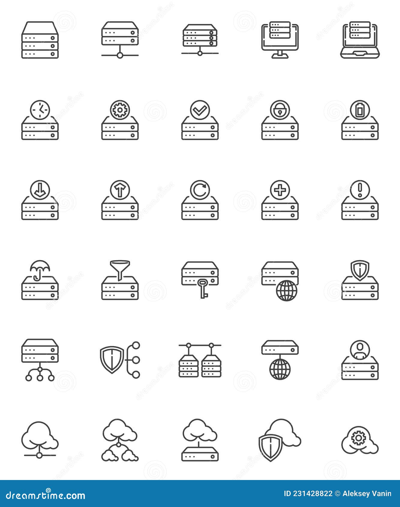 Database System Line Icons Set Stock Vector - Illustration of perfect ...