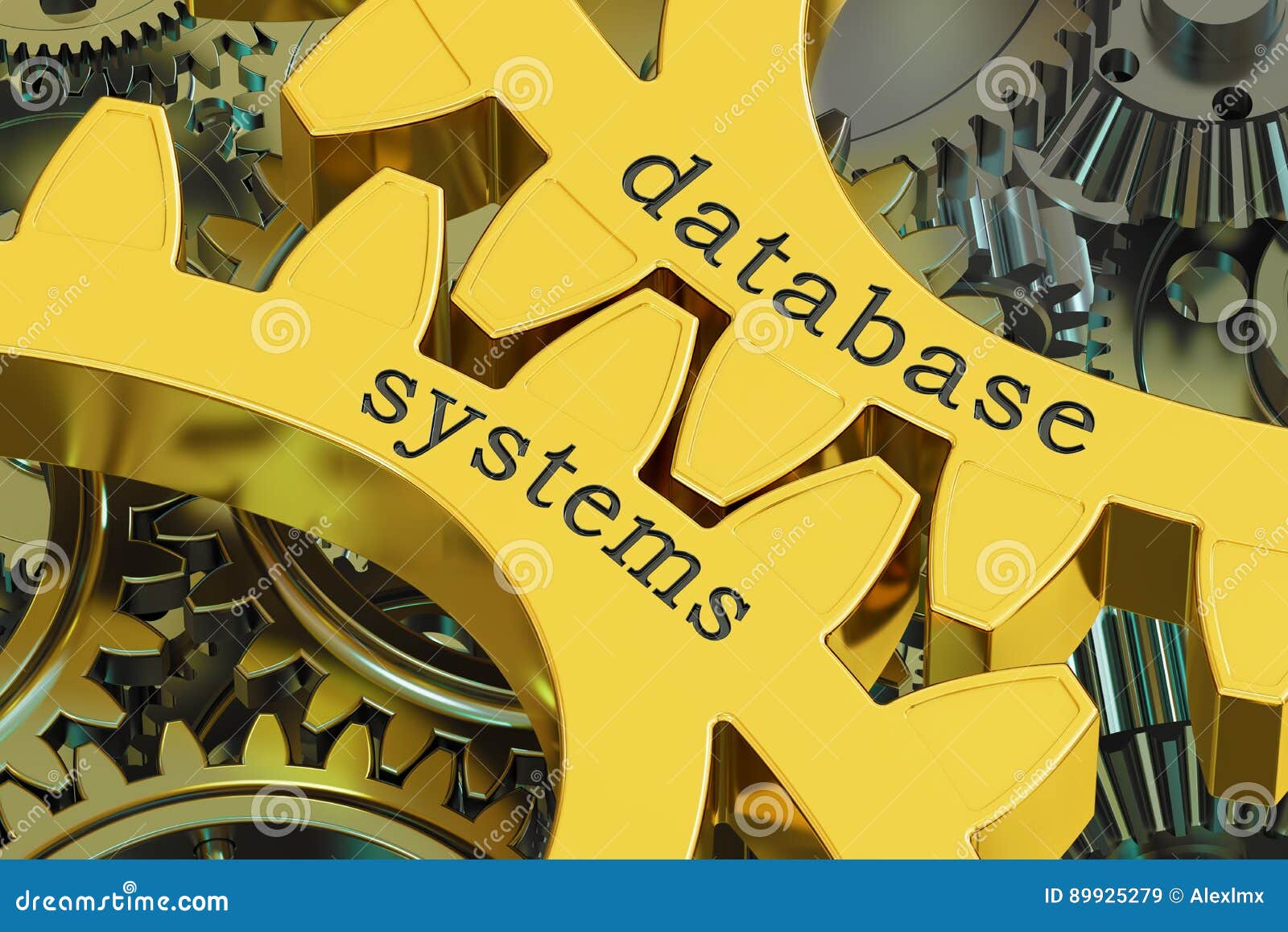 Database Systems Concept on the Gearwheels, 3D Rendering Stock ...