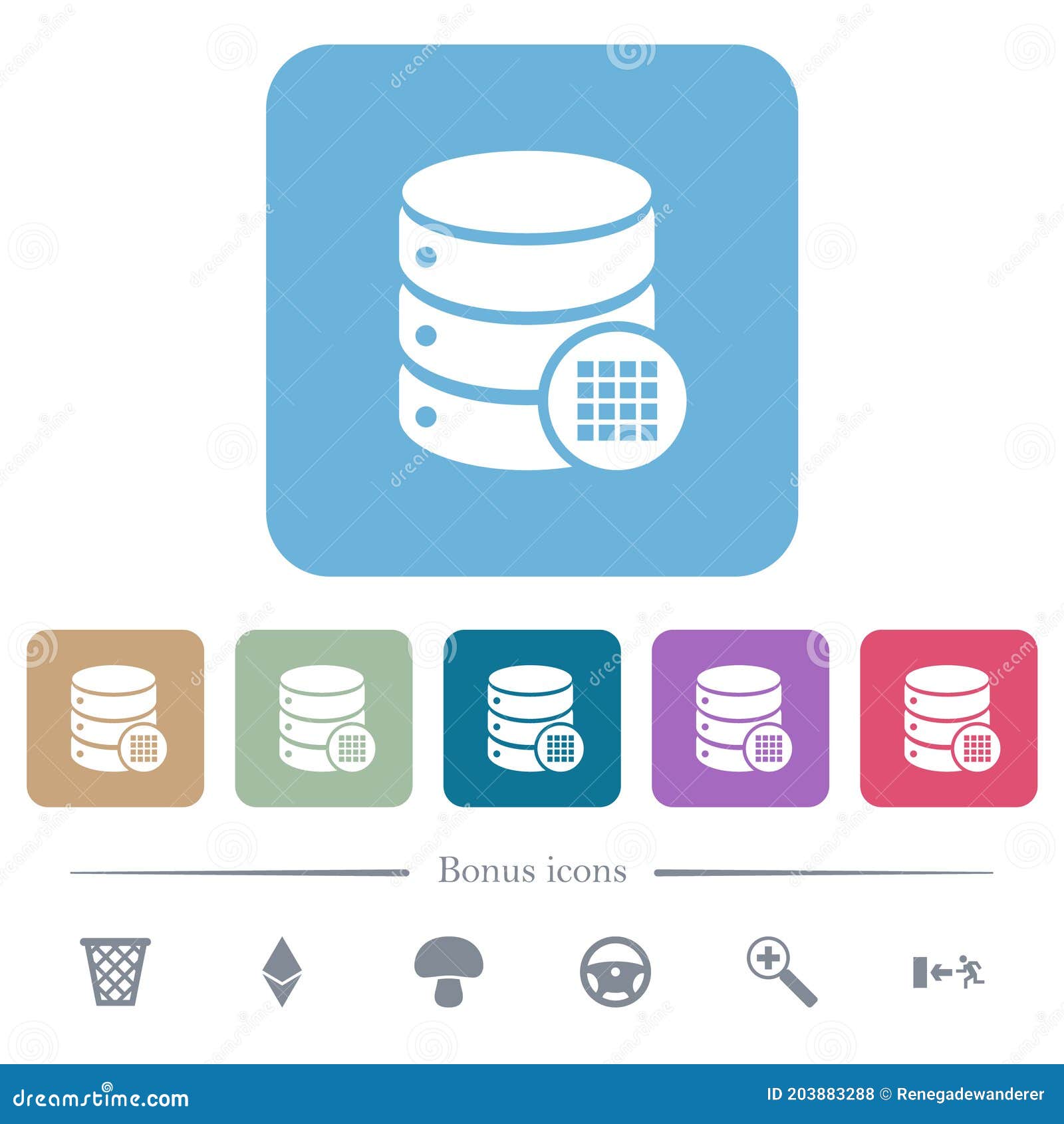 Database Table Cells Flat Icons on Color Rounded Square Backgrounds ...
