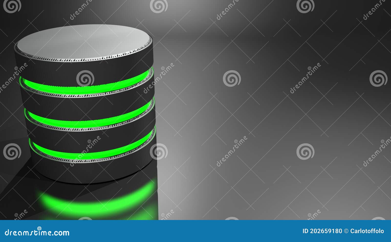 DATABASE Technology Concept Image with Metallic Disks and Green Light ...