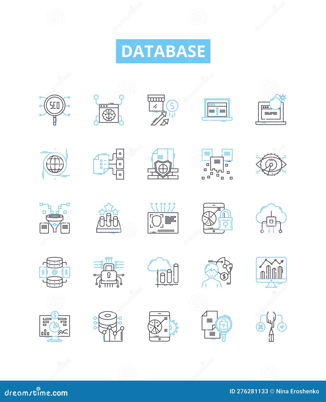 Database Vector Line Icons Set Database Sql Mysql Oracle Access Mongodb Postgresql