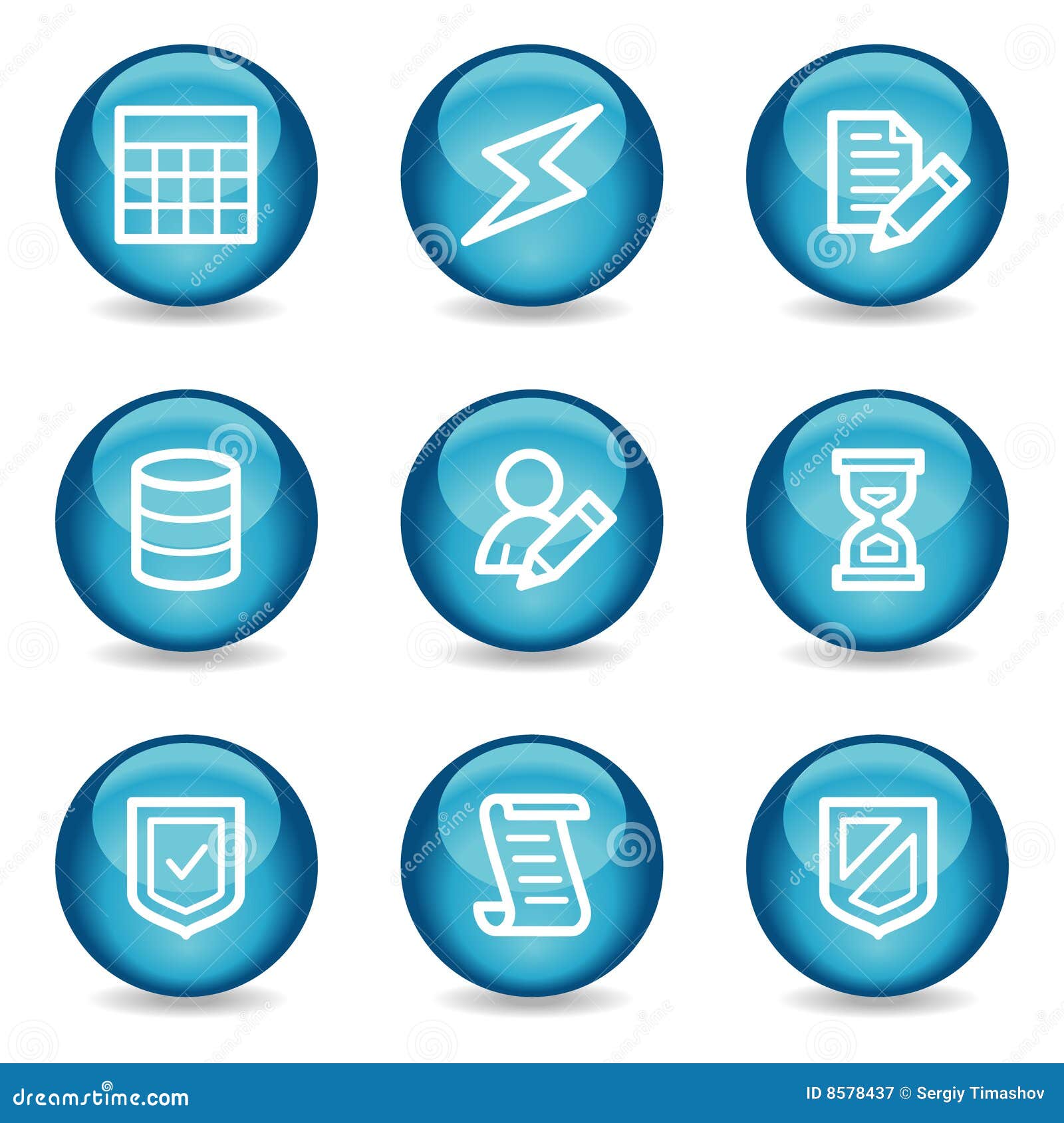 Database Web Icons, Blue Glossy Sphere Series Stock Vector ...