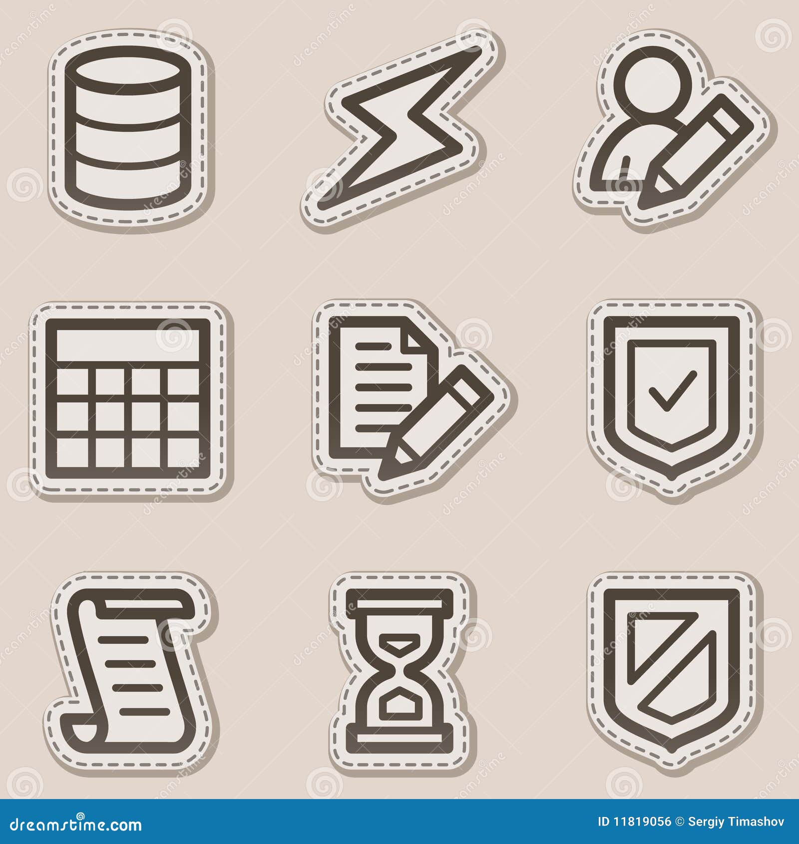 Database Web Icons, Brown Contour Sticker Series Stock Vector ...