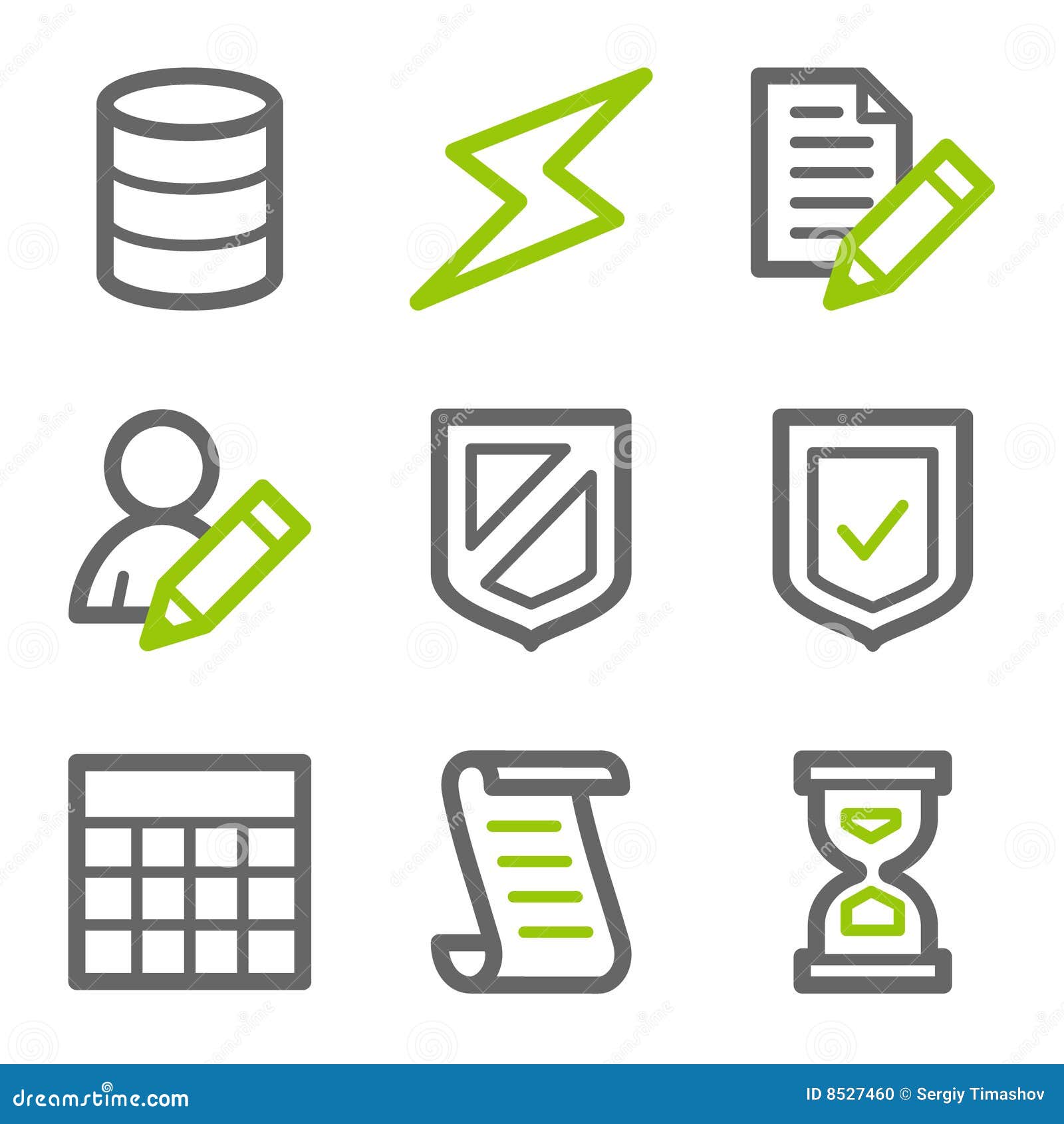 Database Web Icons, Green and Gray Contour Series Stock Illustration ...