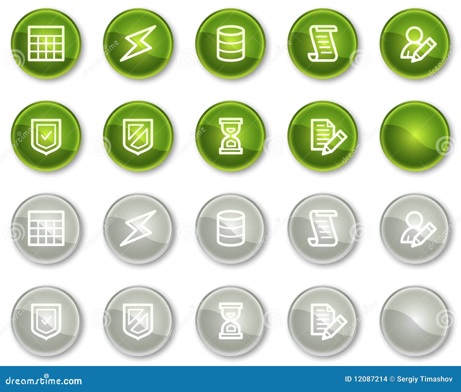 Database Web Icons, Green and Grey Circle Buttons Stock Vector ...