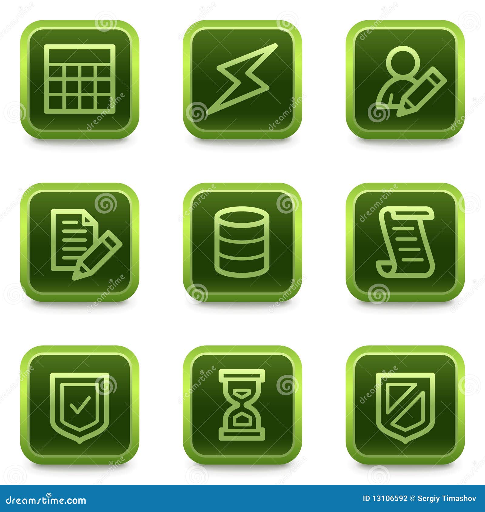 Database Web Icons, Green Square Buttons Series Stock Vector ...