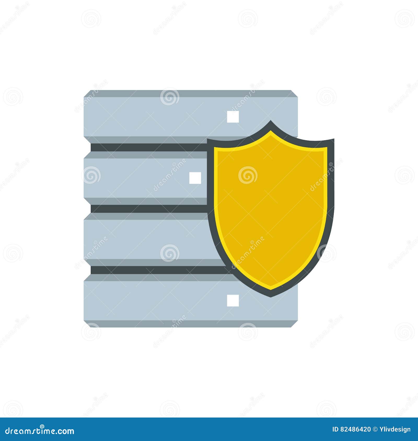 Database with Yellow Shield Icon, Flat Style Stock Vector ...