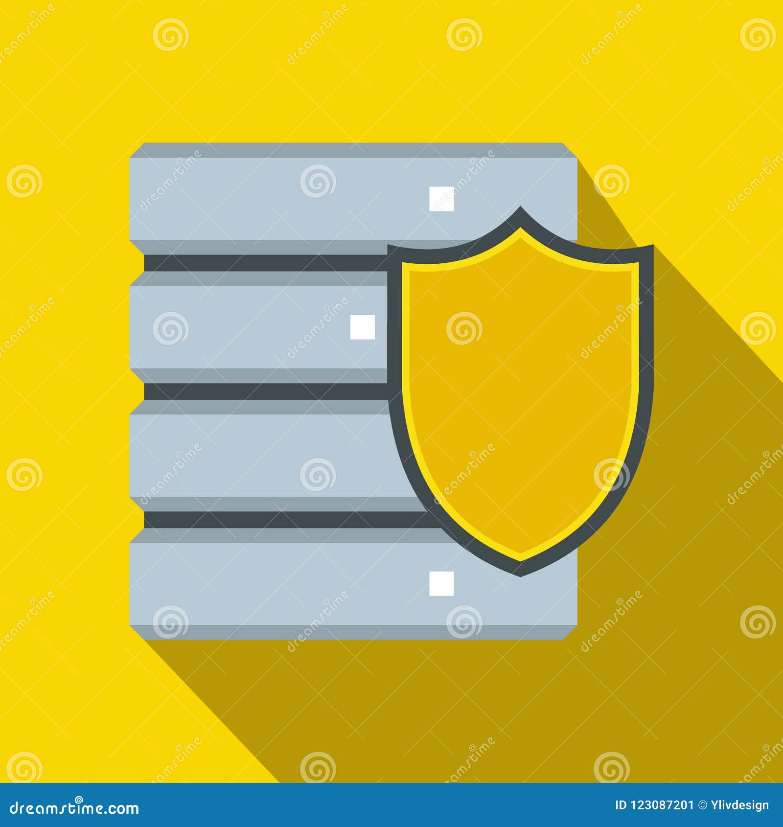 Database with Yellow Shield Icon, Flat Style Stock Illustration ...